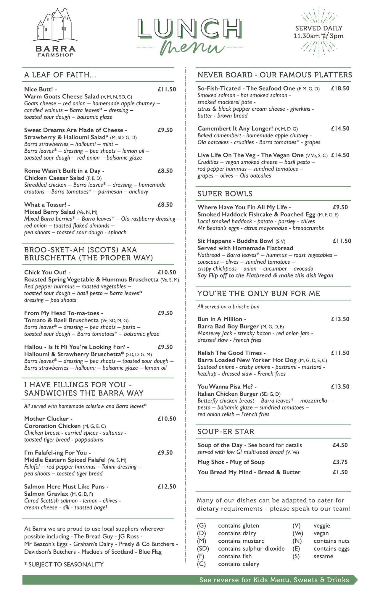 Menu at Barra Farm Shop & Kitchen, Oldmeldrum