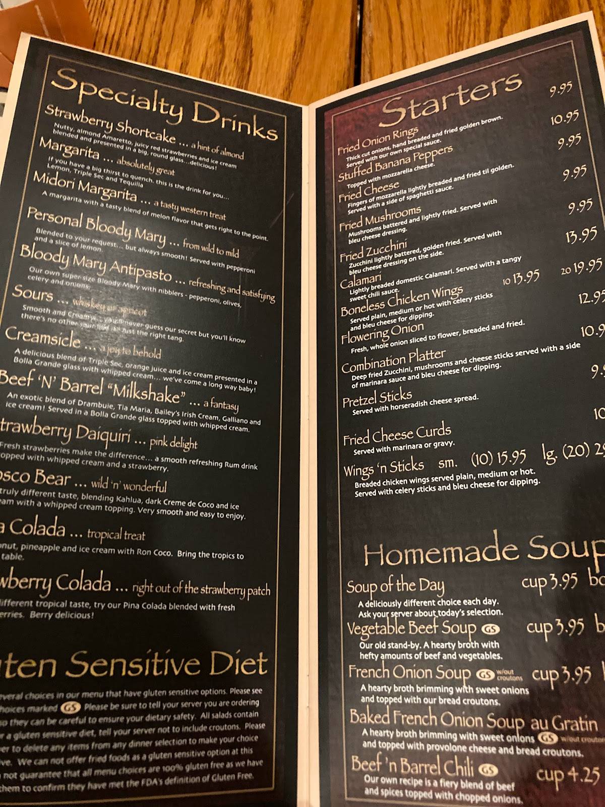 Menu at Beef-N-Barrel, Olean