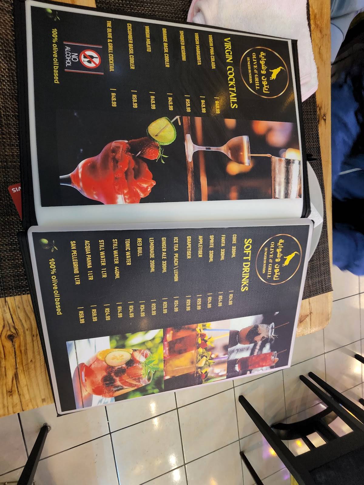 Menu at Olive & Grill restaurant, Cape Town