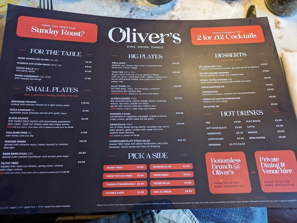 Menu at Oliver's Bar & Kitchen, Rochester