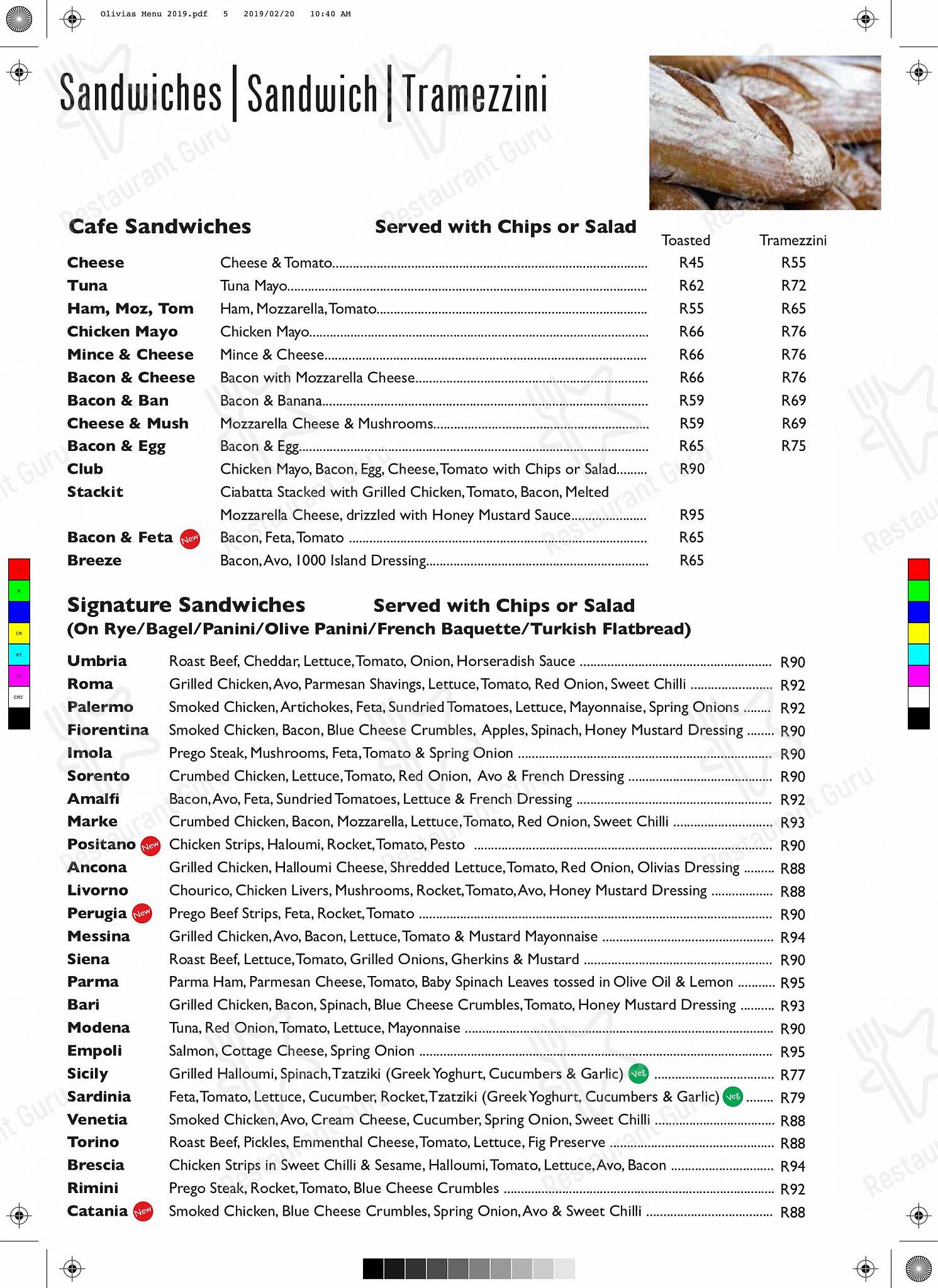 Menu at Olivias Coffeebake restaurant, Randburg