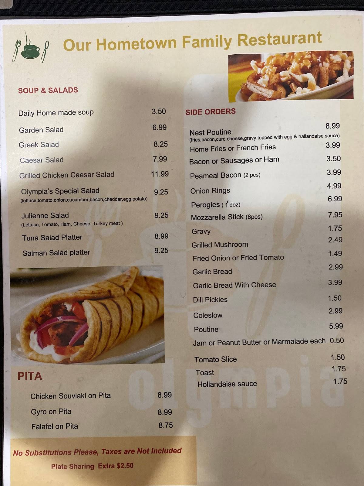 Menu at Olympia Restaurant, Bowmanville