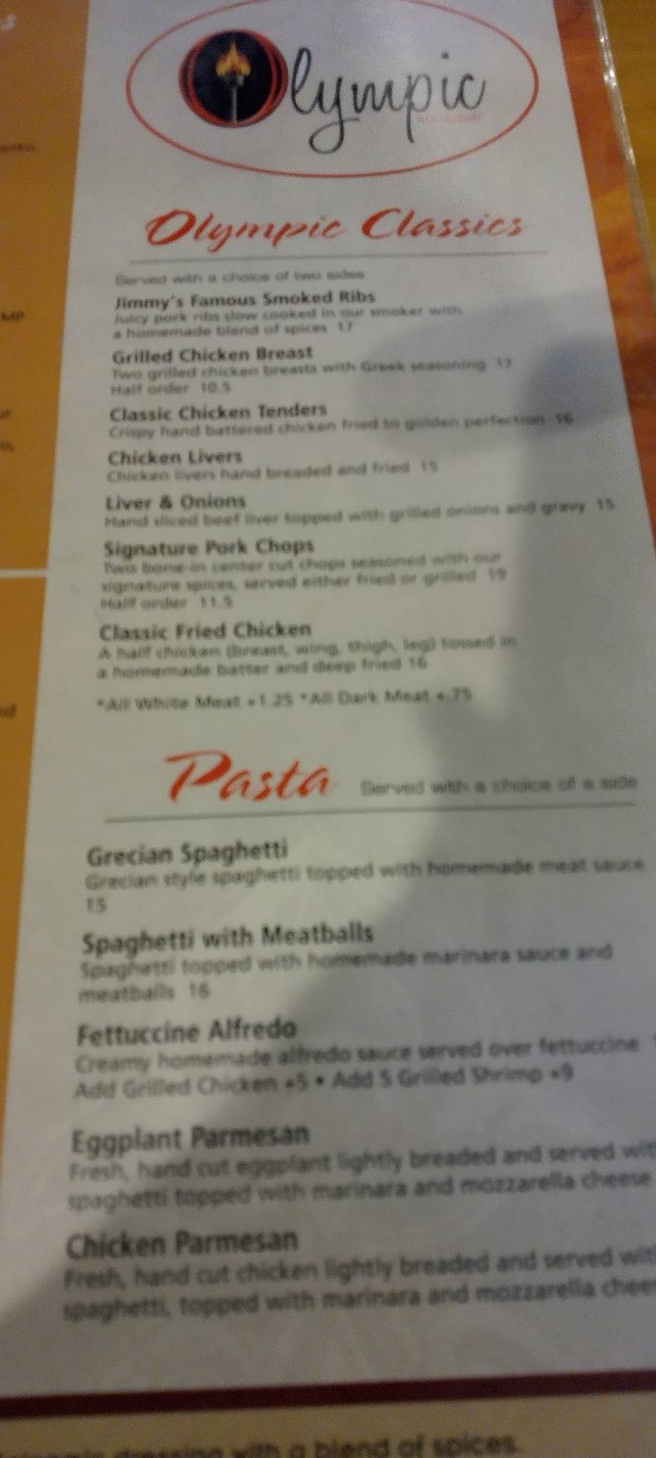 Menu at Olympic Restaurant, Avon Park