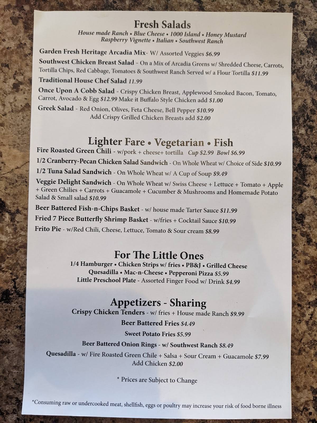 Menu at Once Upon A Sandwich restaurant, Cortez