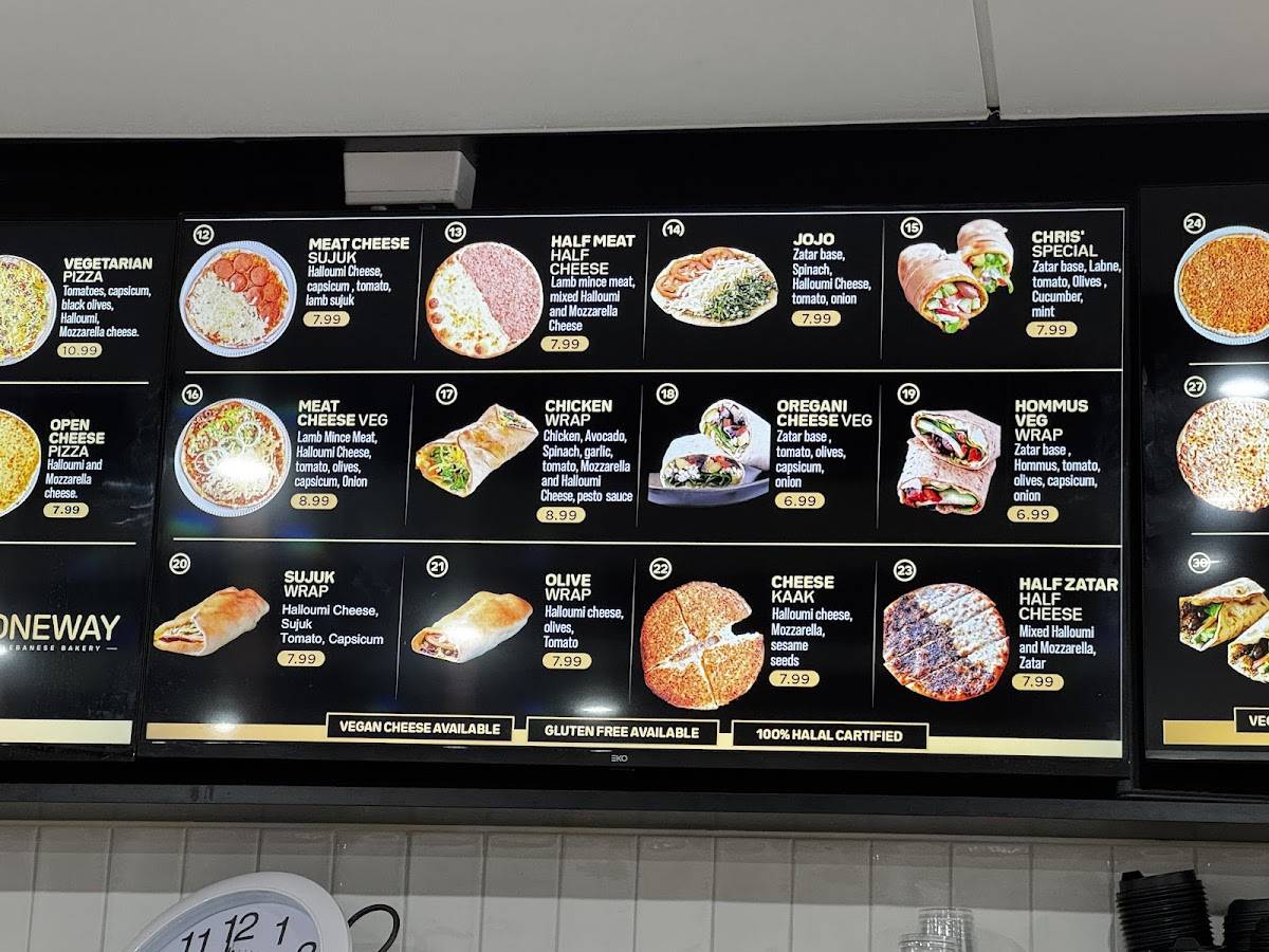 Carta de OneWay Lebanese Bakery, Lalor