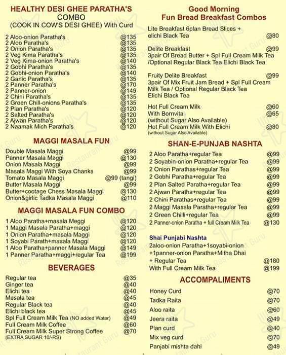 Menu at Online Paratha Center @The Cloud Kitchen (Rajouri Garden Wale ...