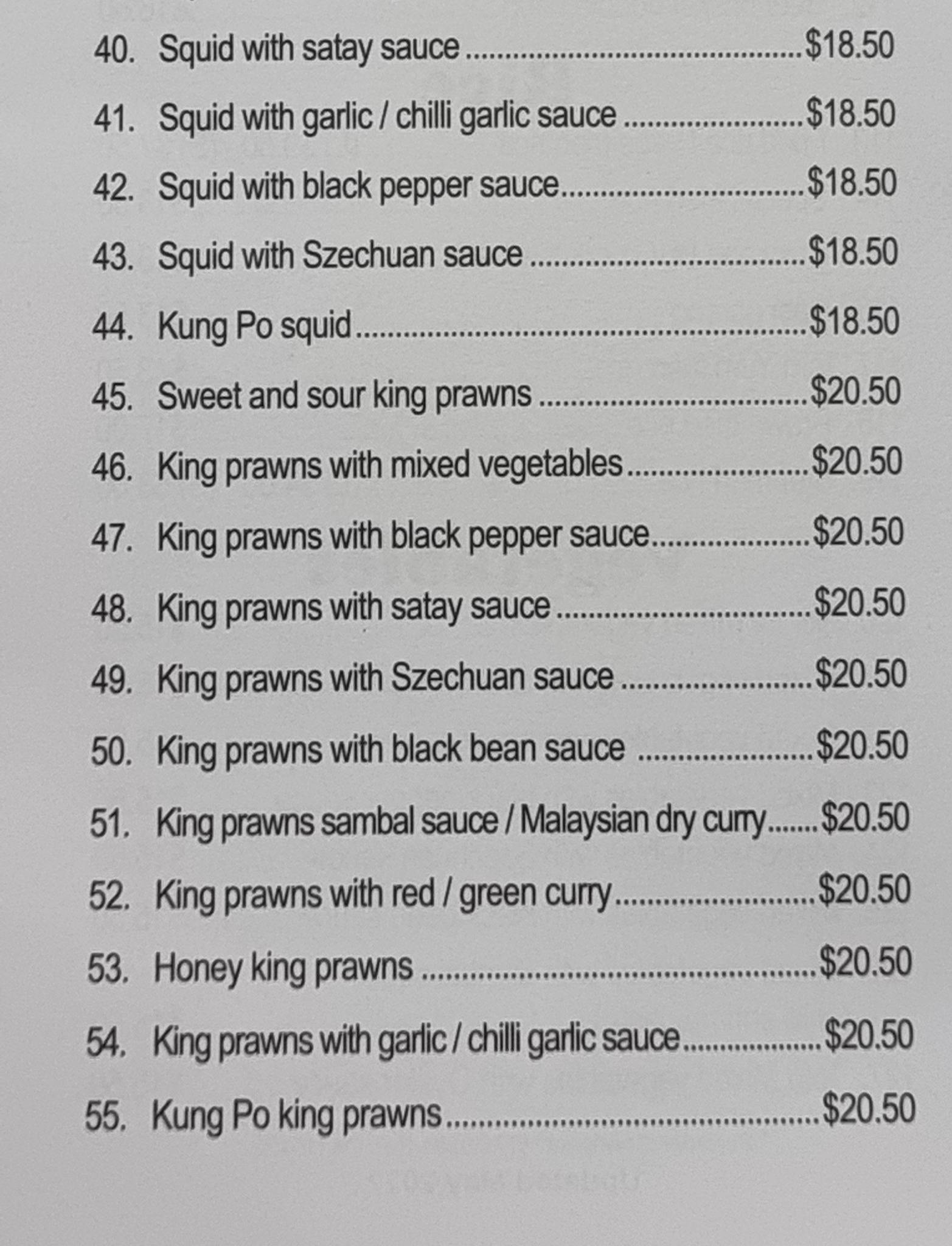Menu at Onn's Kitchen Chinese and Malaysian takeaway restaurant, Cranbrook