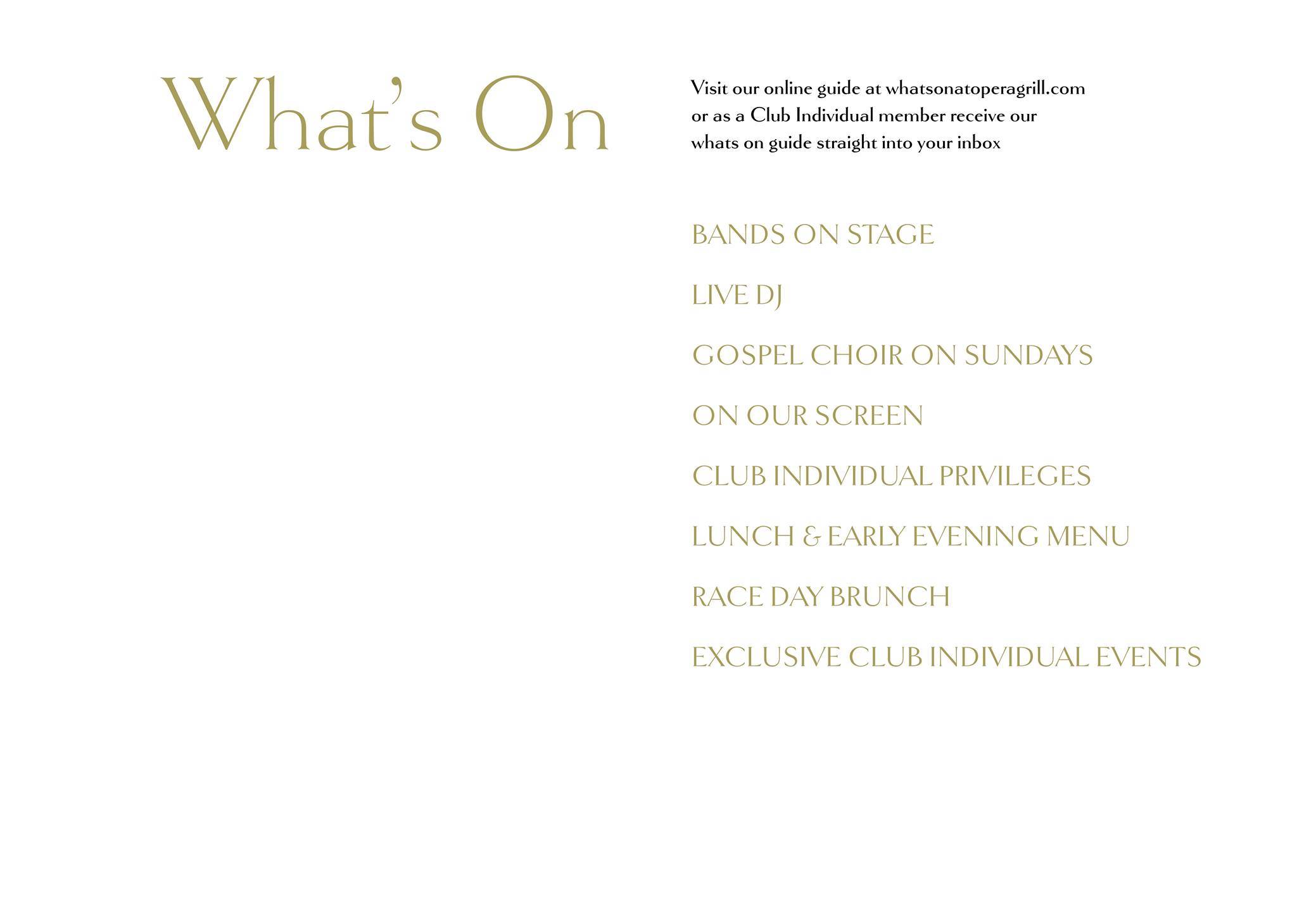Menu at Opera Restaurant Bar & Grill, Chester
