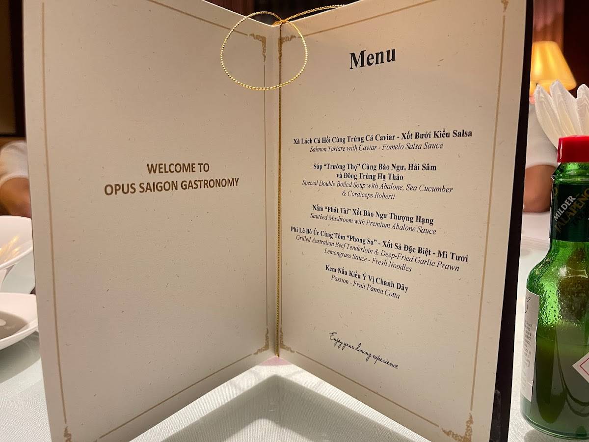 Menu at Opus Saigon restaurant, Ho Chi Minh City
