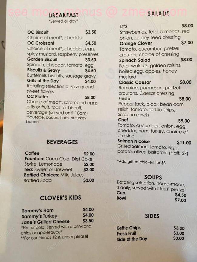 Menu at Orange Clover Kitchen & More cafe, Jeffersonville