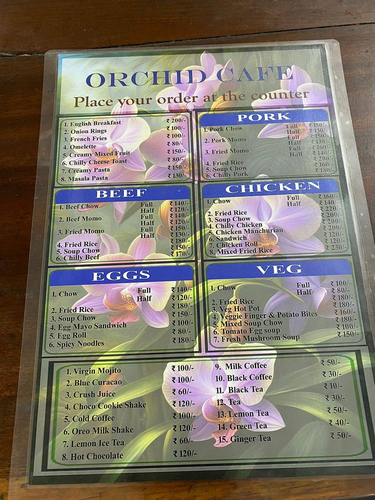 Menu at Orchid cafe, Zunheboto