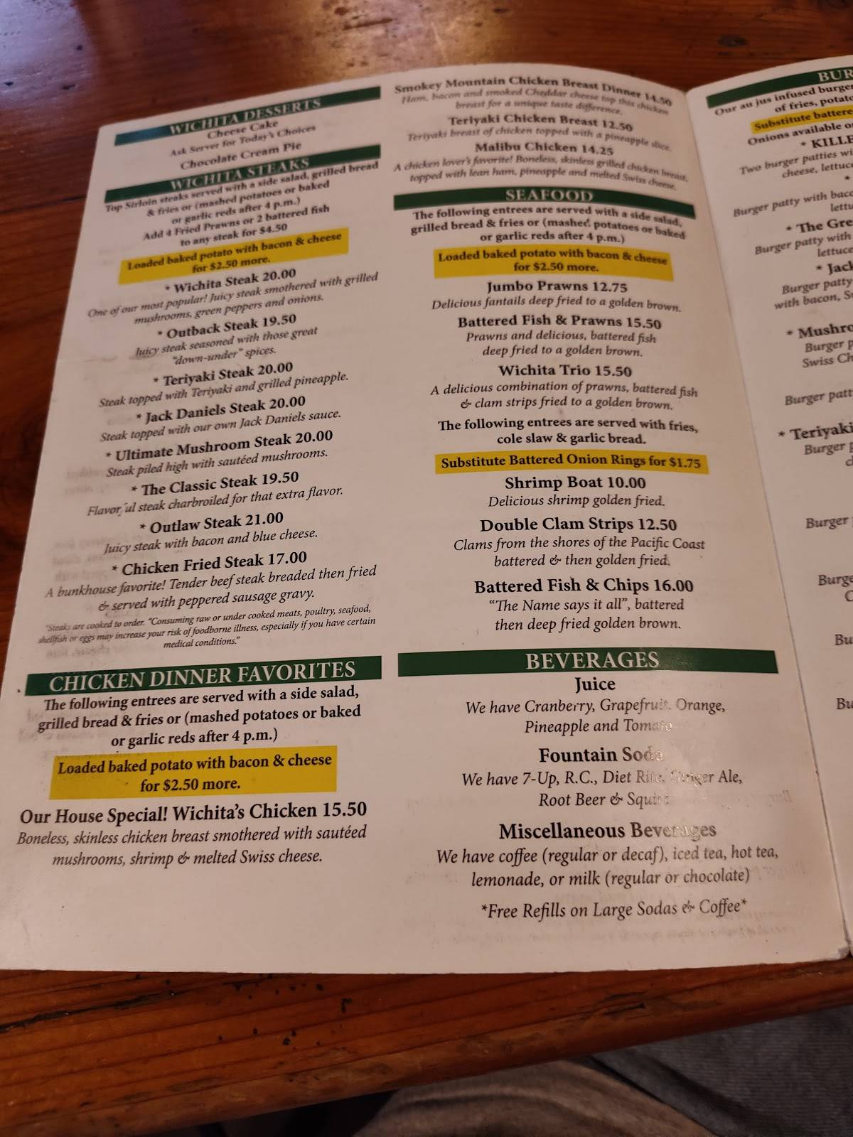 Menu at Wichita Bar & Grill, Oregon City
