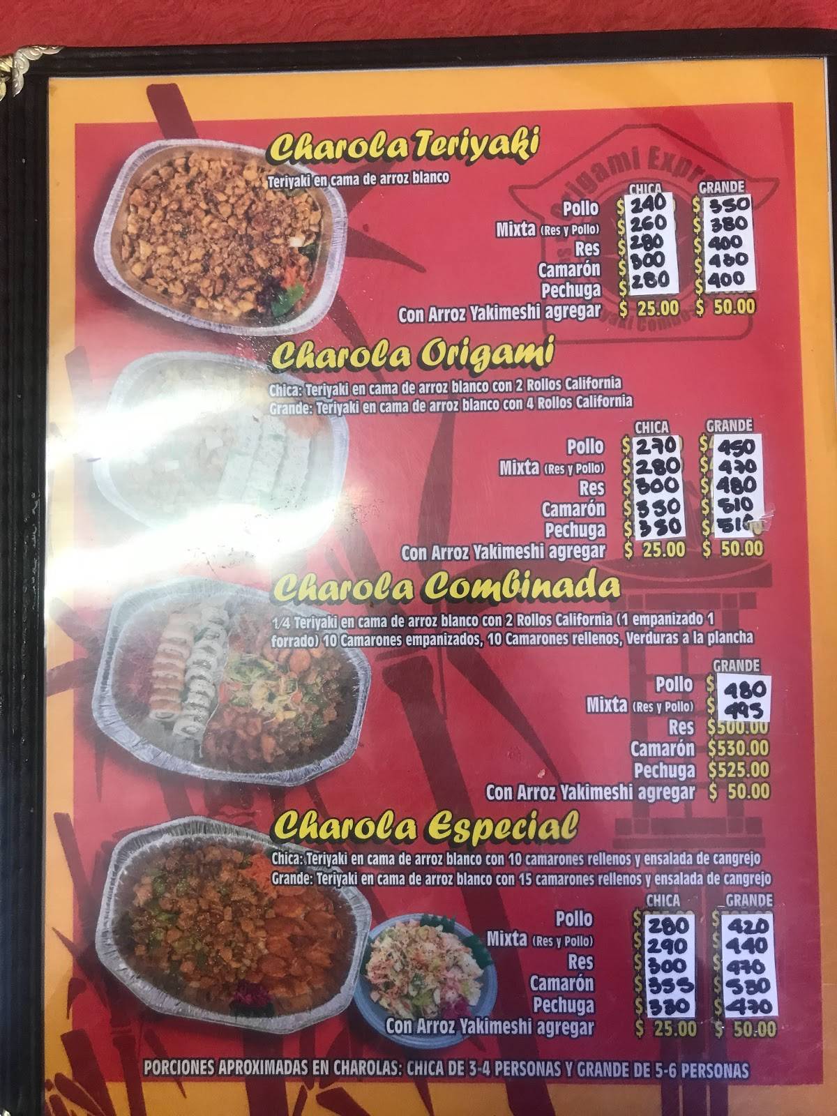 Menu at Origami Express - Zaragoza restaurant, Mexicali