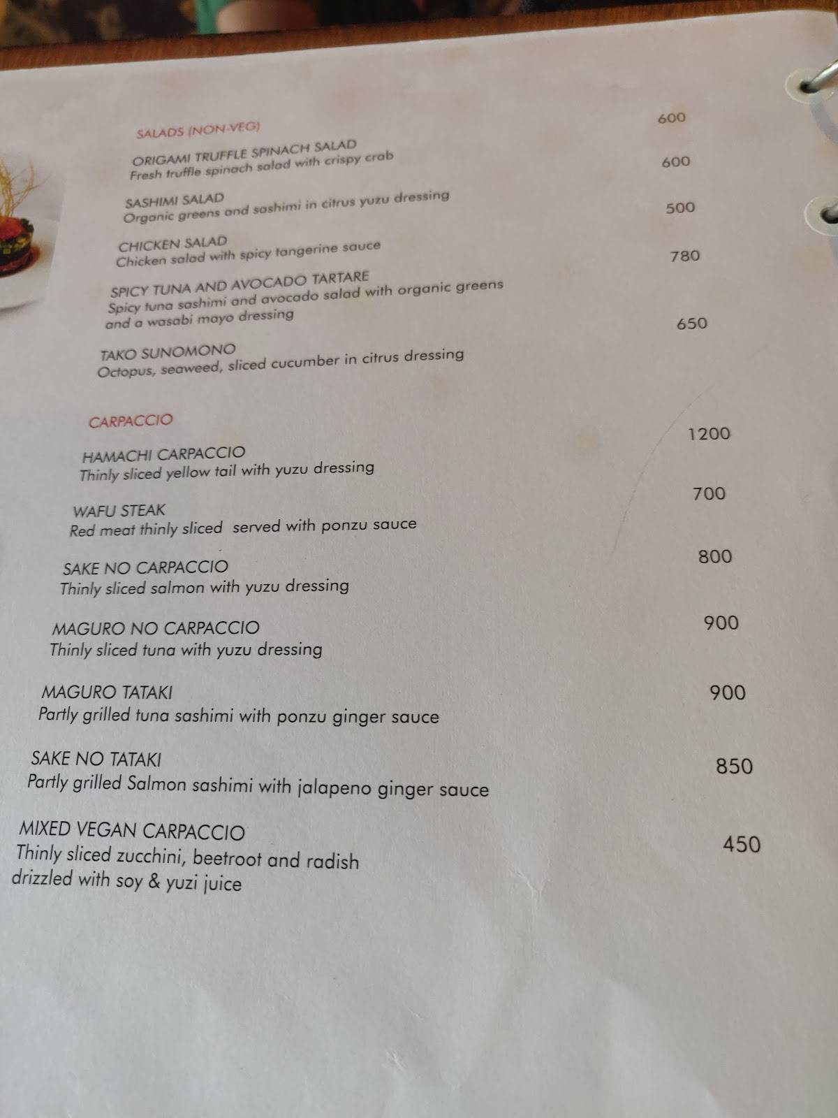 Menu at Origami Japanese & Korean Restaurant - BKC, Mumbai