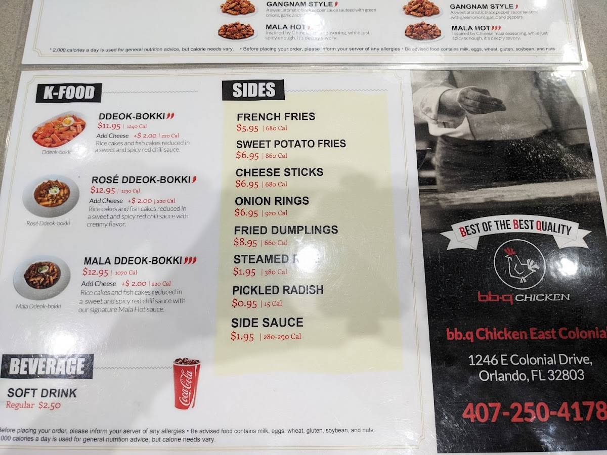 Menu at bb.q Chicken East Colonial restaurant, Orlando