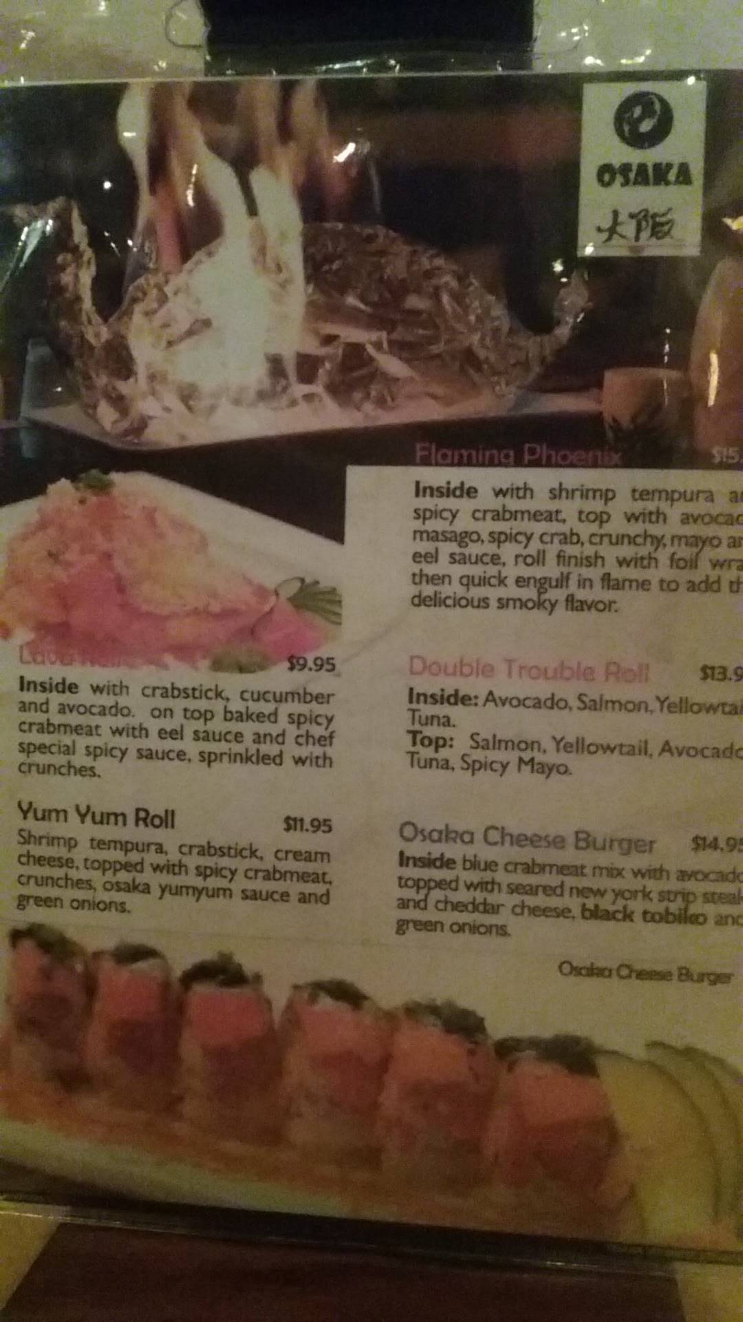 Menu at Osaka Japanese Steakhouse & Sushi Bar, Hot Springs