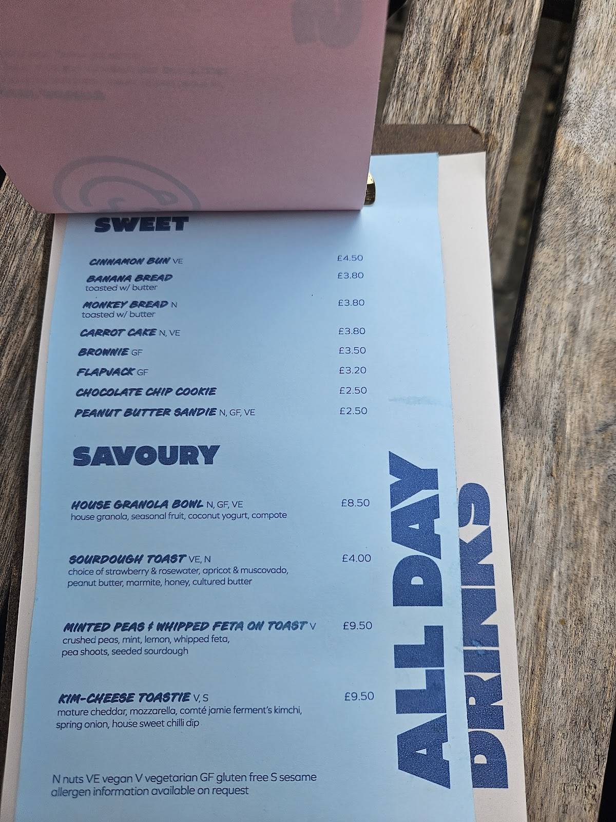 Menu at Oscar's cafe, London, 48 Ladywell Rd