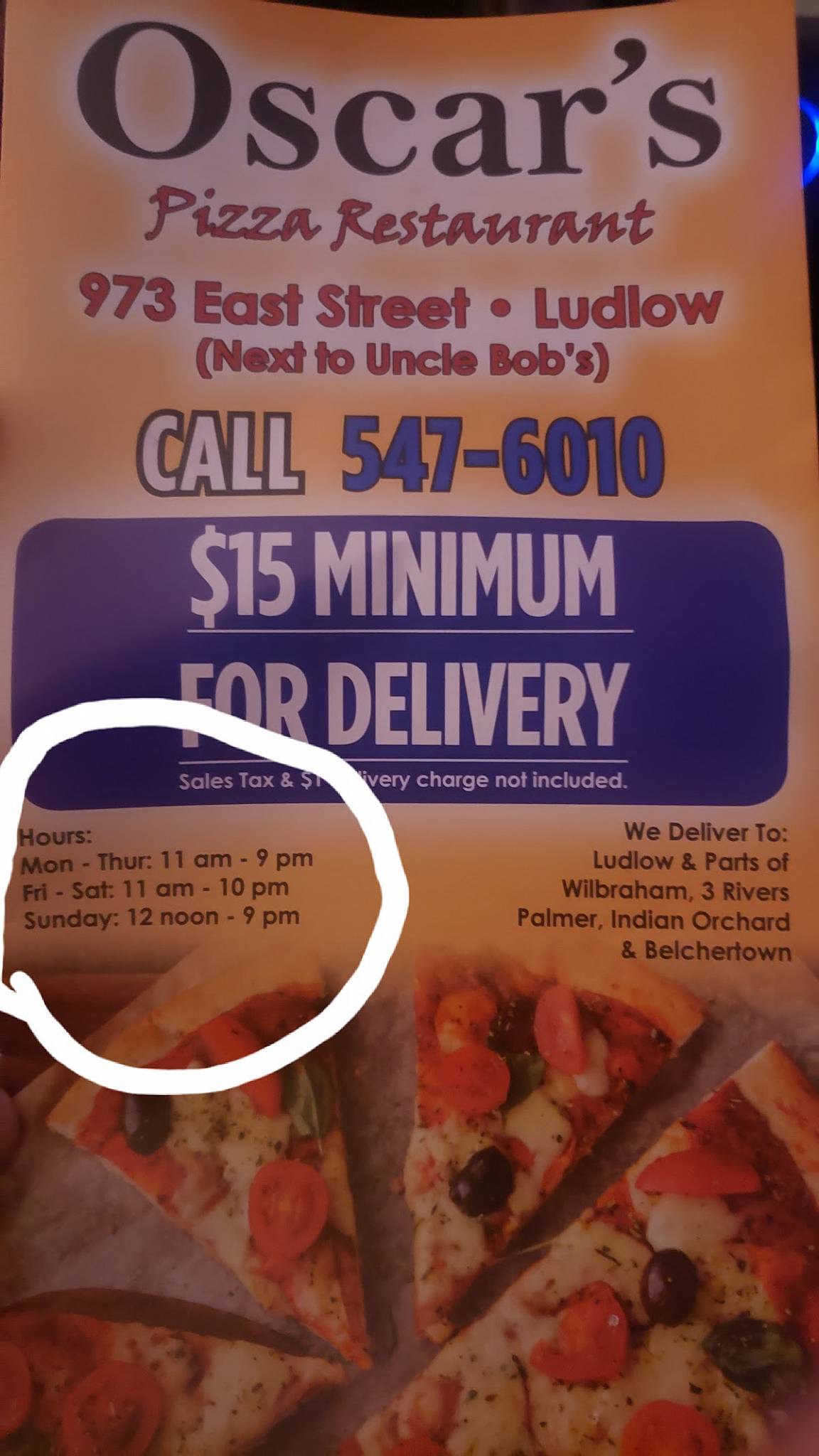 Menu at Oscar's Pizza Restaurant, Ludlow