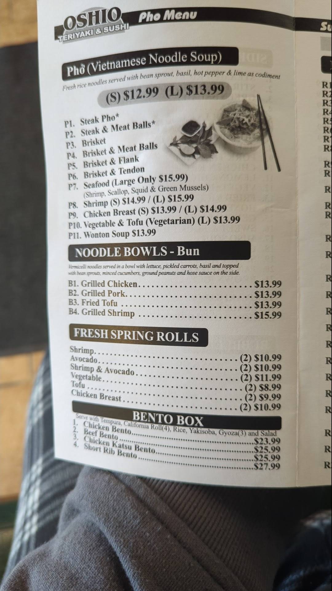 Menu at Oshio Teriyaki & Sushi restaurant, Enumclaw, 730 Griffin Ave
