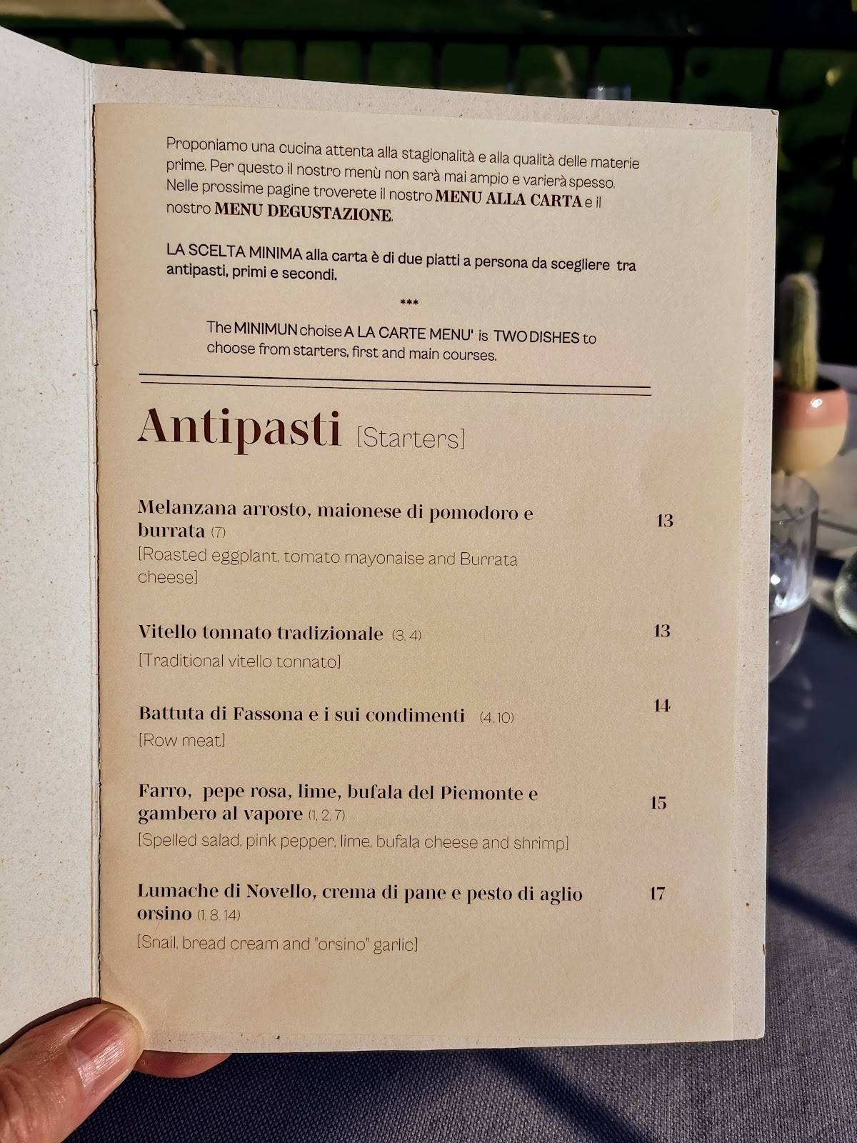 Menu da Il Cortile ristorante, Diano d'Alba