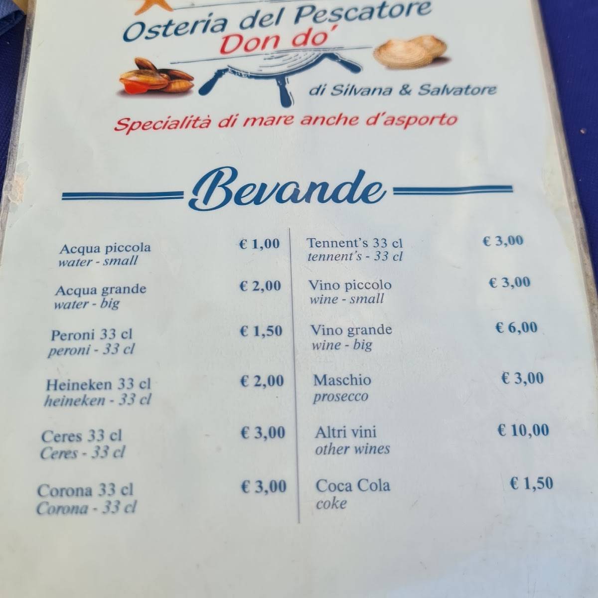 Menu da Osteria del Pescatore - Dove Mangiare Il Pesce a Torre del ...