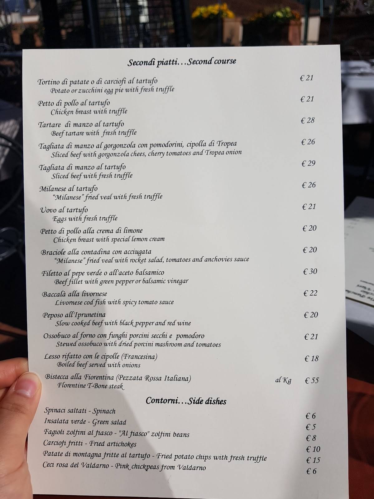 Menu da Osteria delle Tre Panche - Centro Storico ristorante, Firenze ...