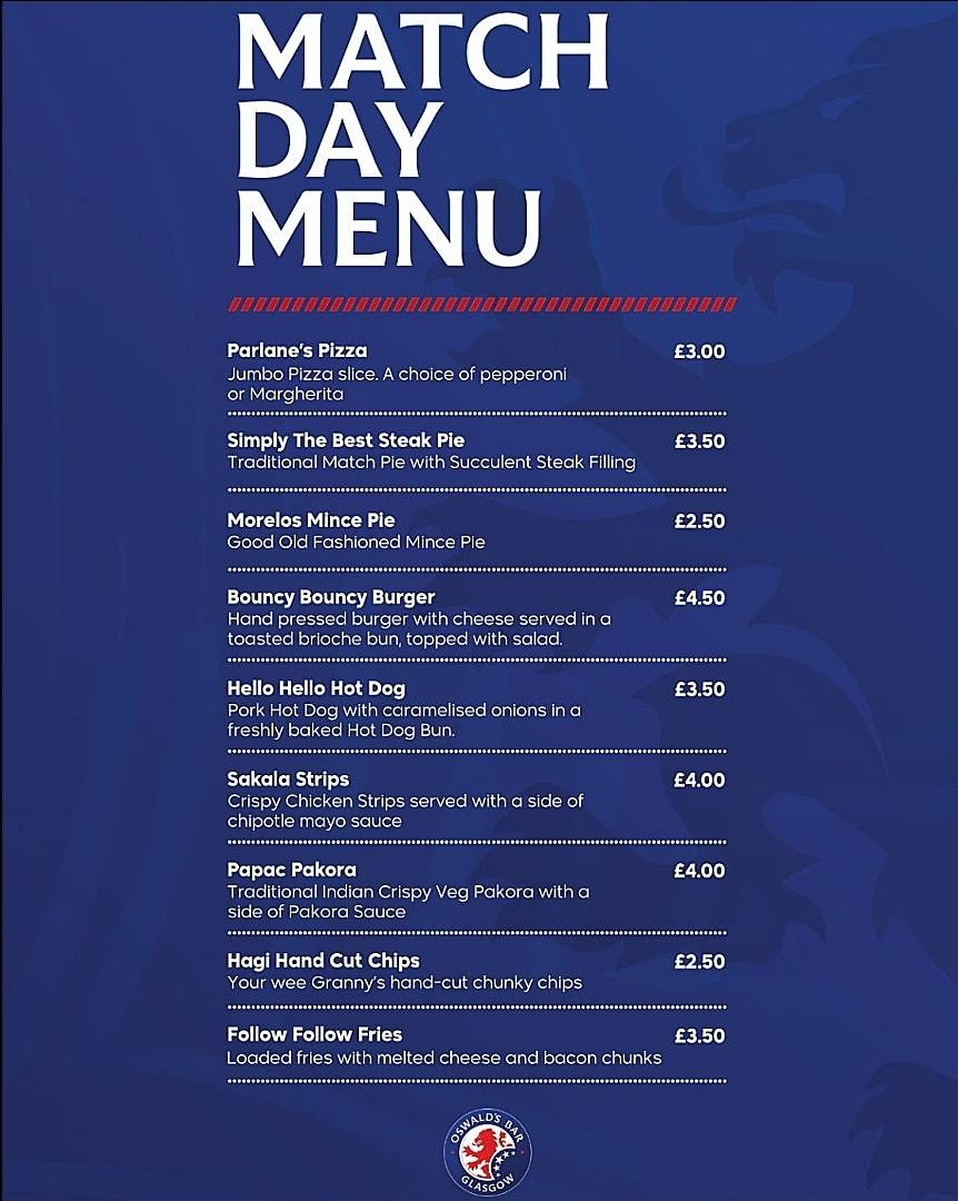 Menu at Oswalds pub & bar, Glasgow