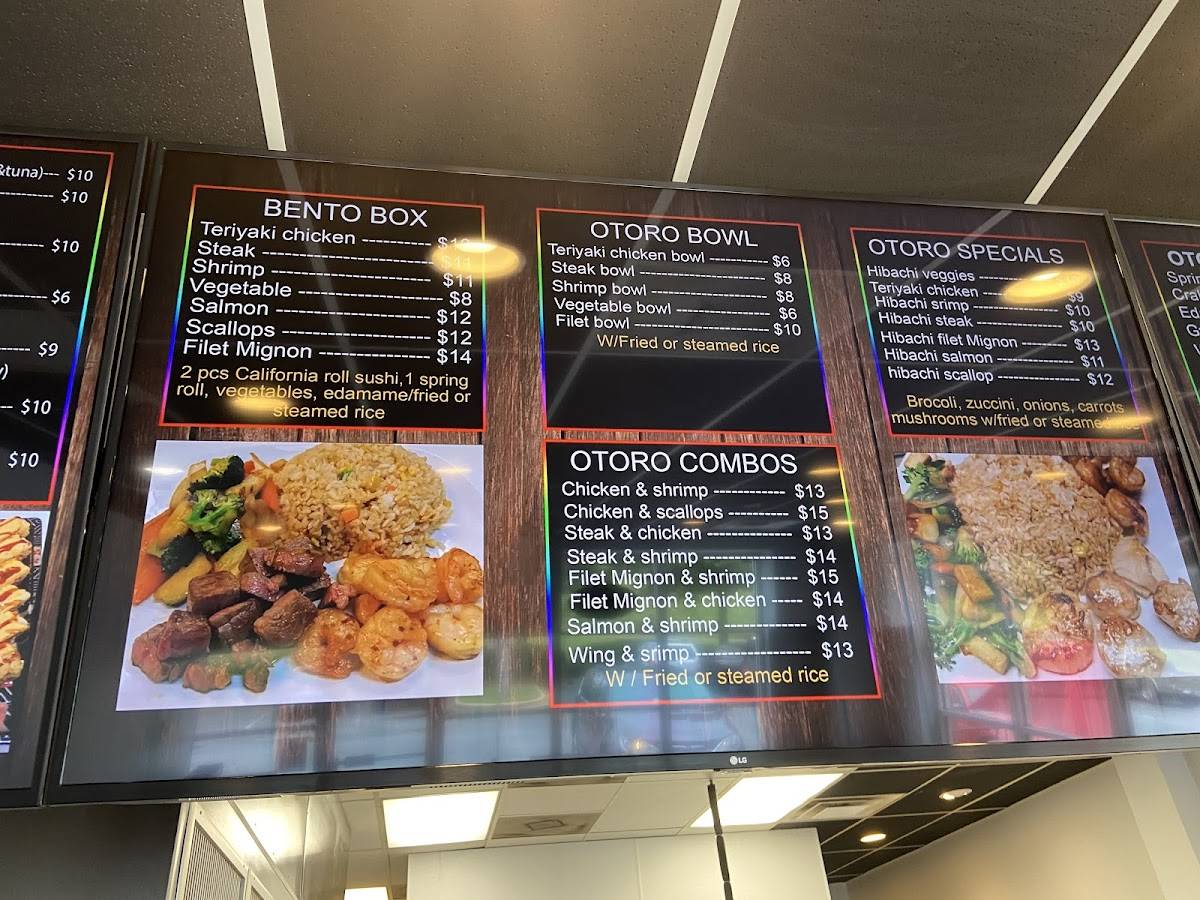 Menu at Otoro Hibachi restaurant, Hoover