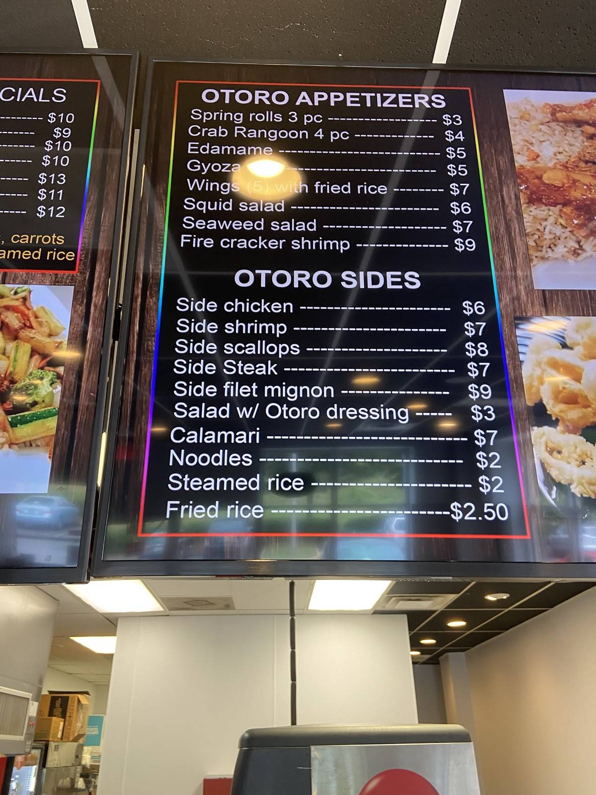 Menu at Otoro Hibachi restaurant, Hoover