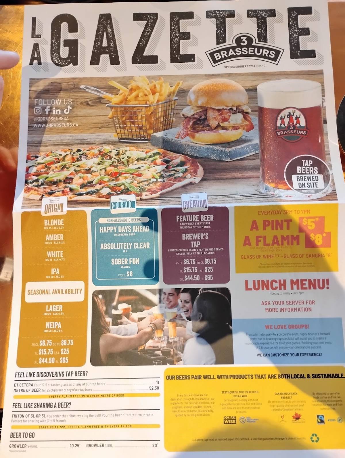 Menu at 3 Brasseurs - Sparks pub & bar, Ottawa, 240 Sparks St. Local C215