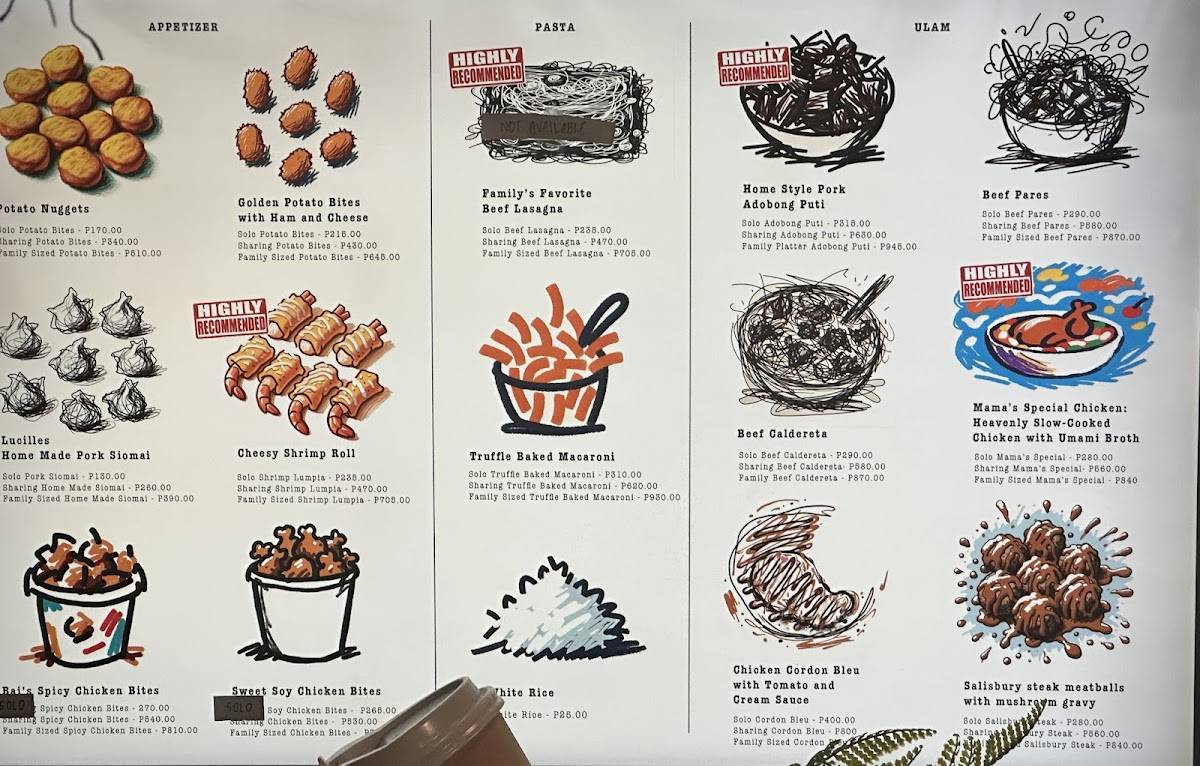 Menu at Our Humble Beginnings 001 restaurant, Quezon City
