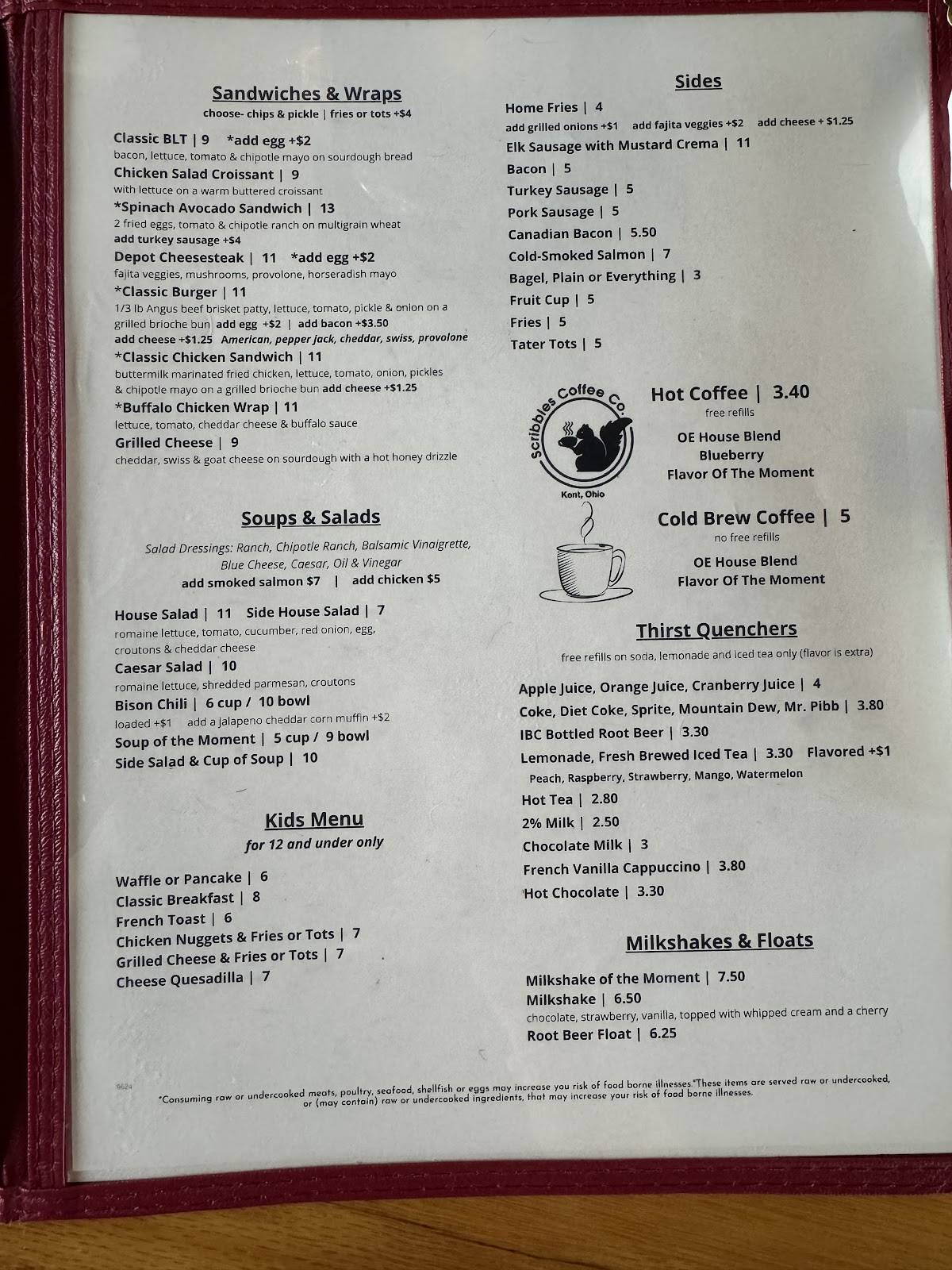 Menu at Over Easy At The Depot restaurant, Kent