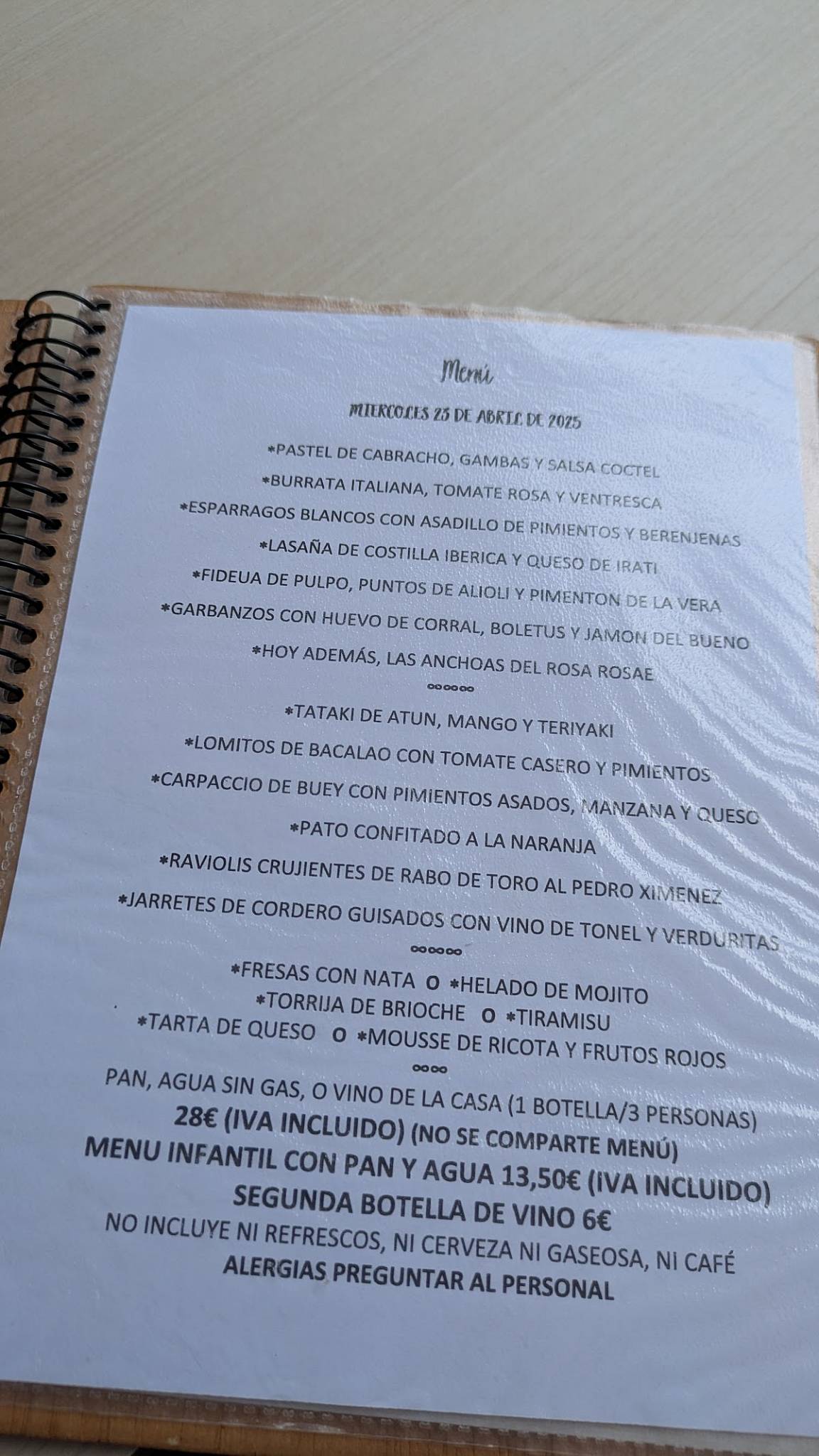 Carta de Restaurante ROSA ROSAE, Jaca