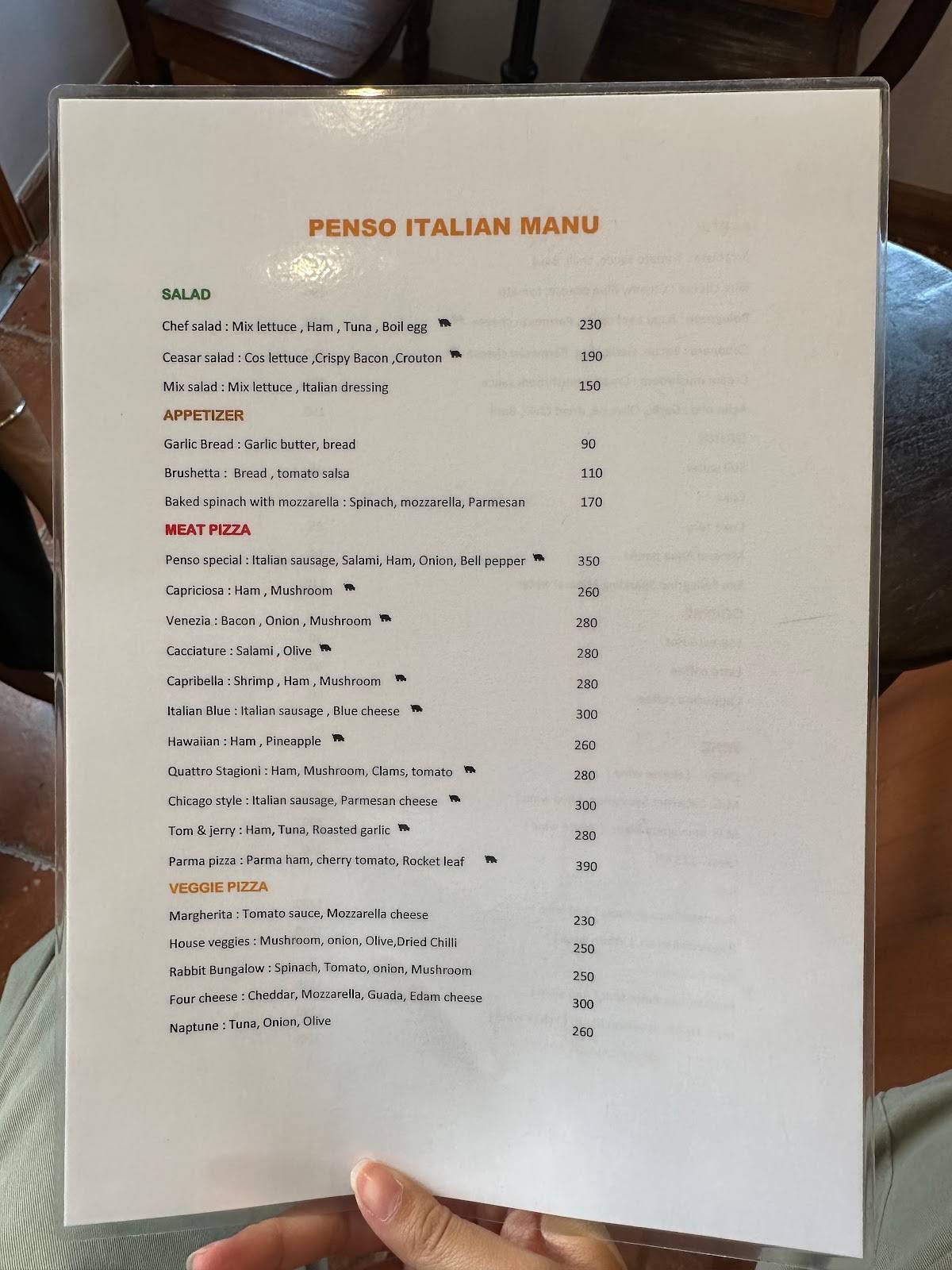 Menu at PENSO ITALIAN เพ็นโซ่ restaurant, Bangkok