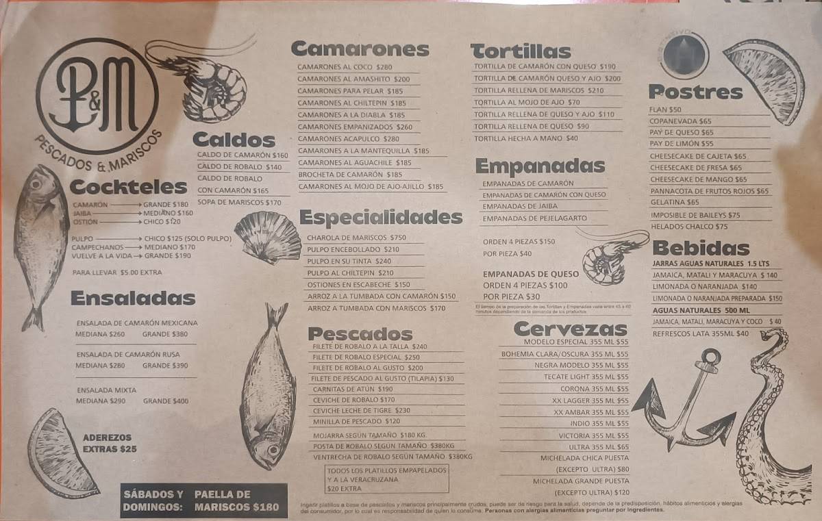Carta del restaurante PESCADOS Y MARISCOS, Villahermosa