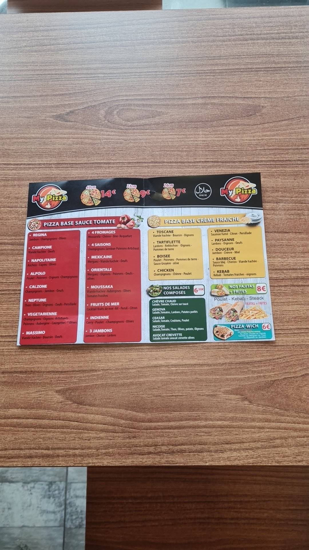 Menu at PESTO restaurant, Cenon