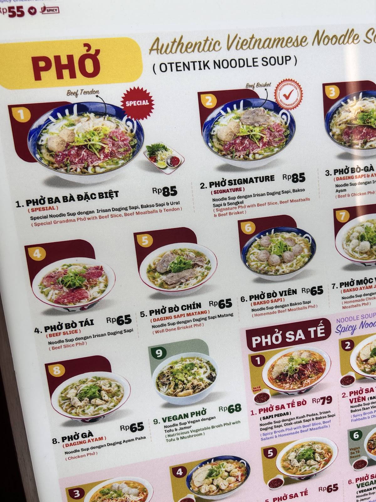 Menu at PHO BA BA restaurant, South Jakarta, LOTTE SHOPPING AVENUE