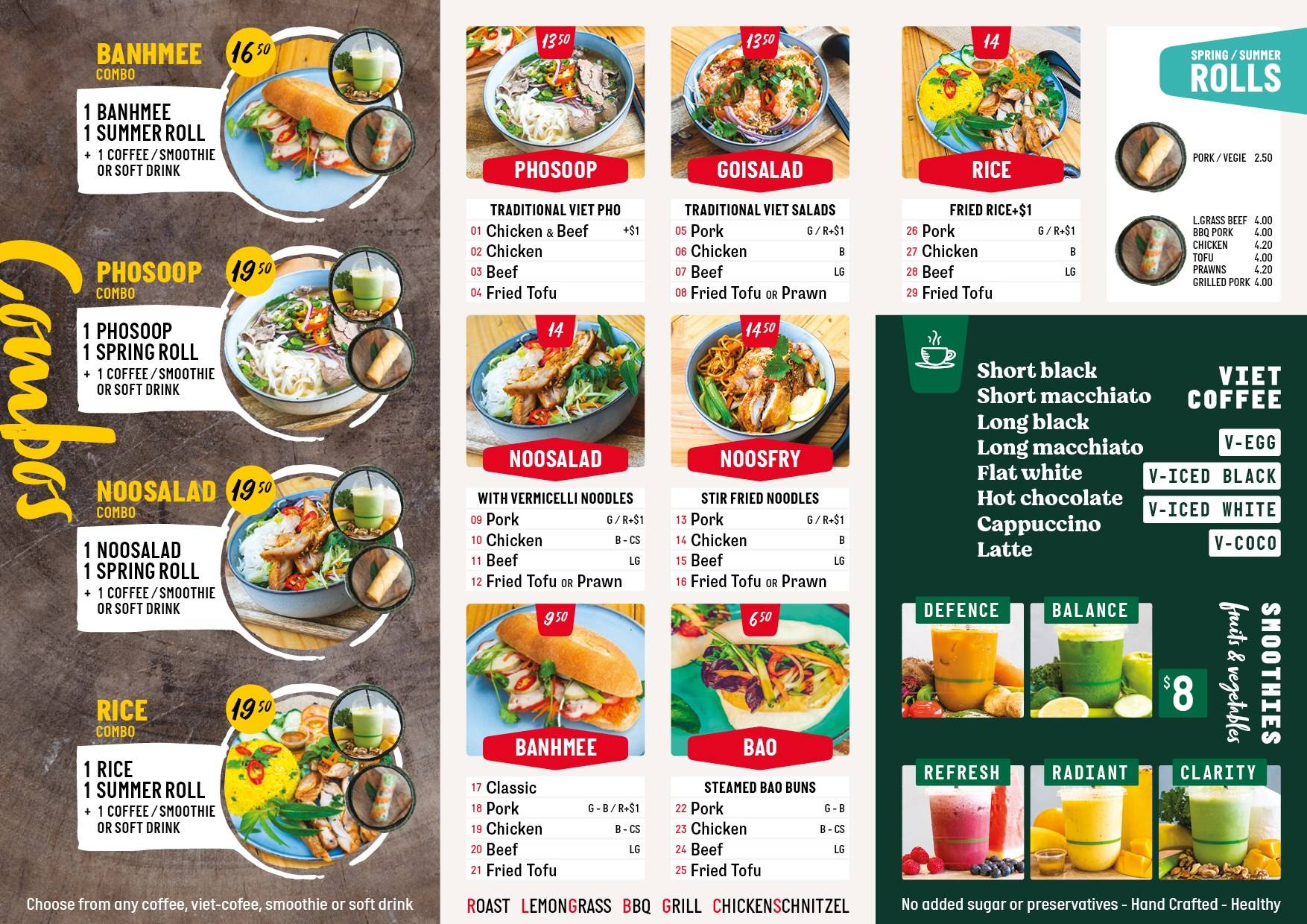 Menu at PHOVELA restaurant, Perth