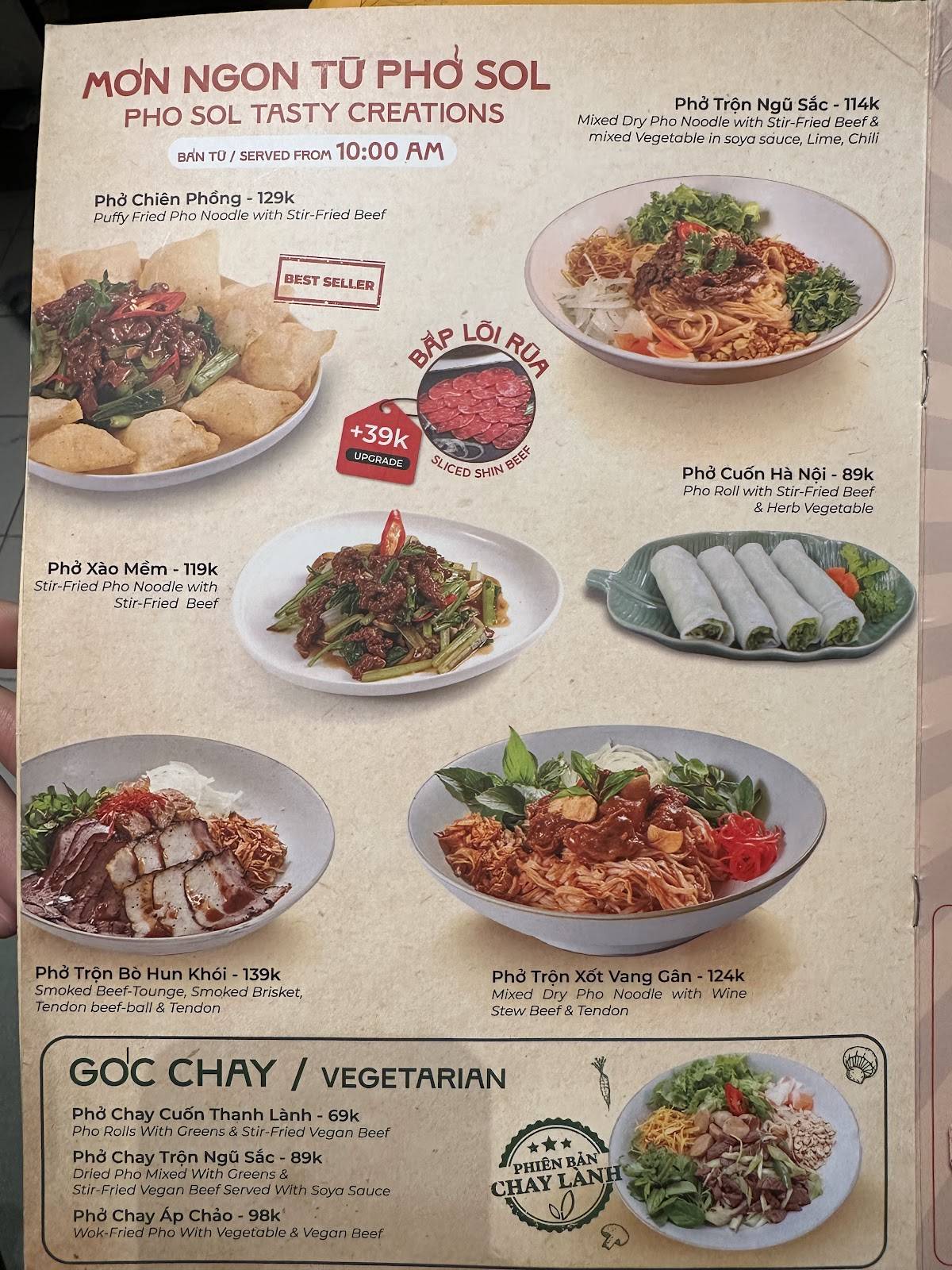 Menu at Phở SOL - HẢI TRIỀU restaurant, Ho Chi Minh City