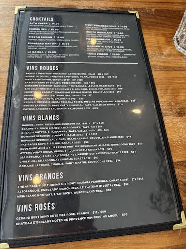 Menu au PIGEON CAFÉ, Montréal, Monkland Ave