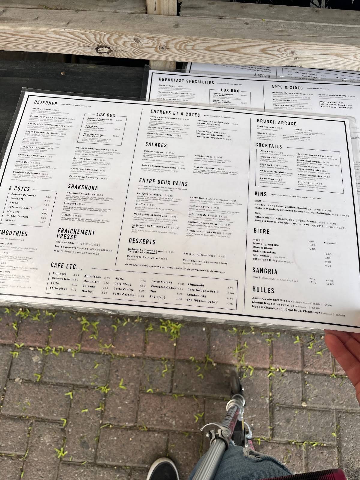 Menu at PIGEON CAFÉ, Montréal, Monkland Ave