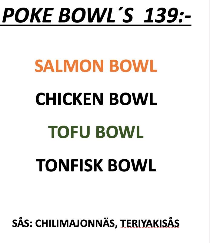 Menu at PIKU SUSHI Bromma restaurant, Stockholm