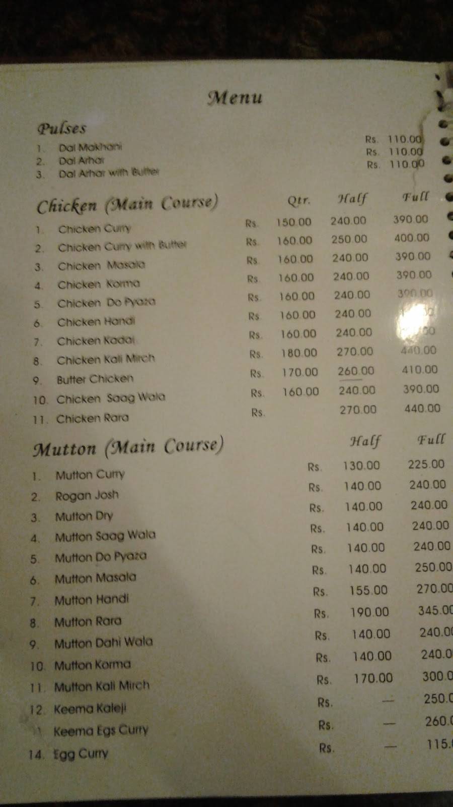 Menu at PINDI RESTAURANT, Bareilly