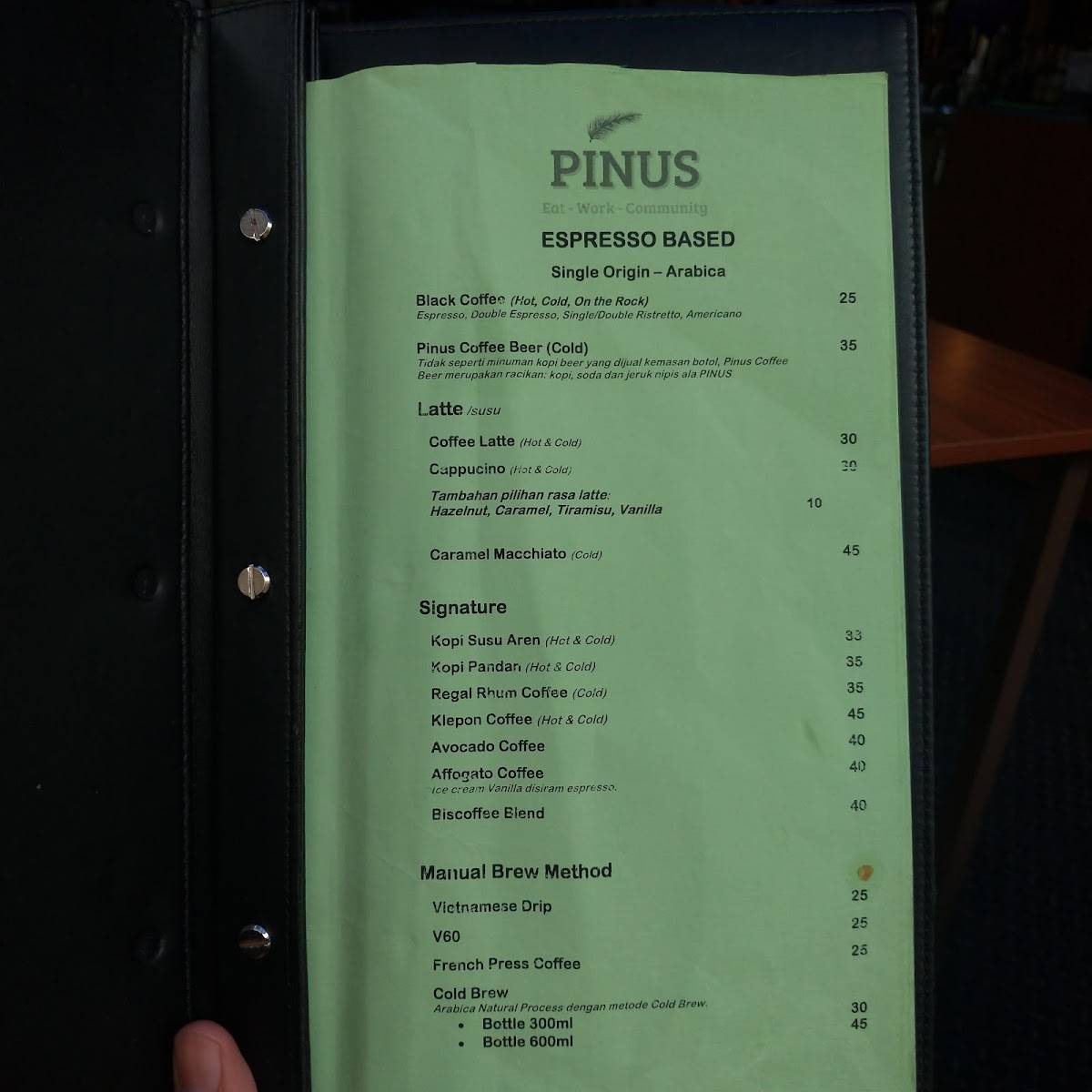 Carta del café Pinus Coffee & Eatery, Bekasi