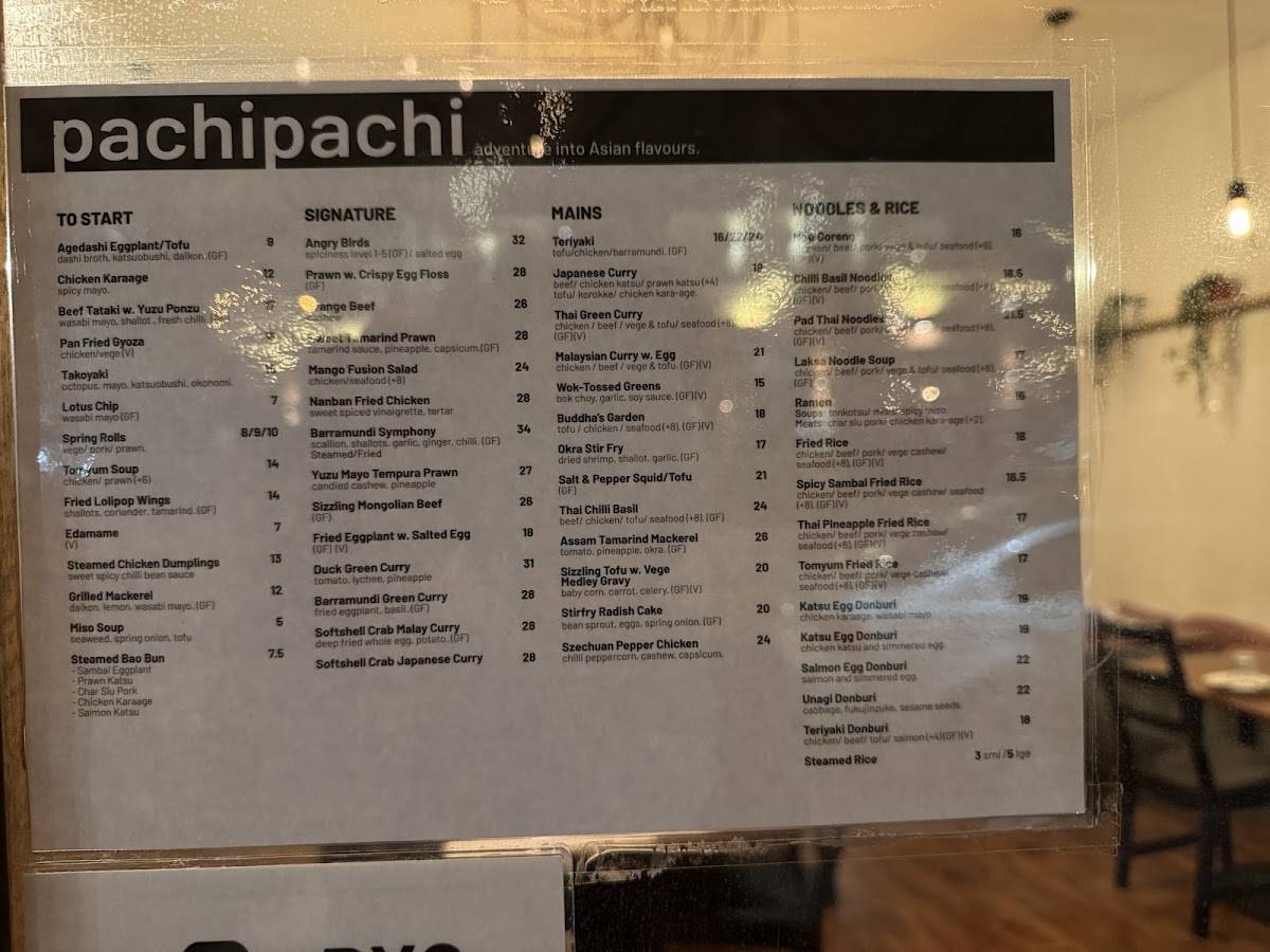 Menu at Pachi Pachi restaurant, Victoria Park