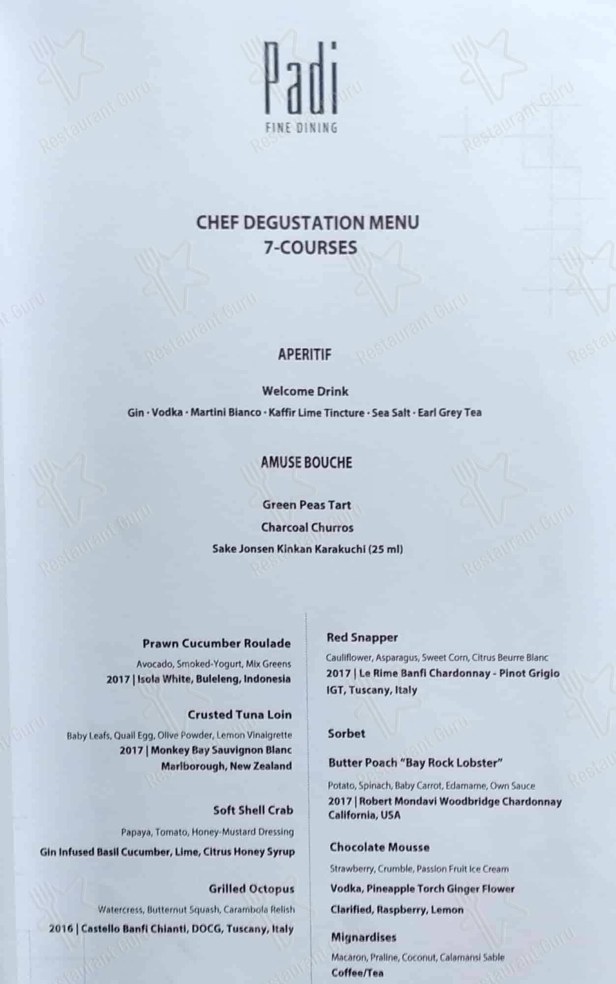 Menu at Padi Fine Dining restaurant, Petulu, Padi Fine Dining