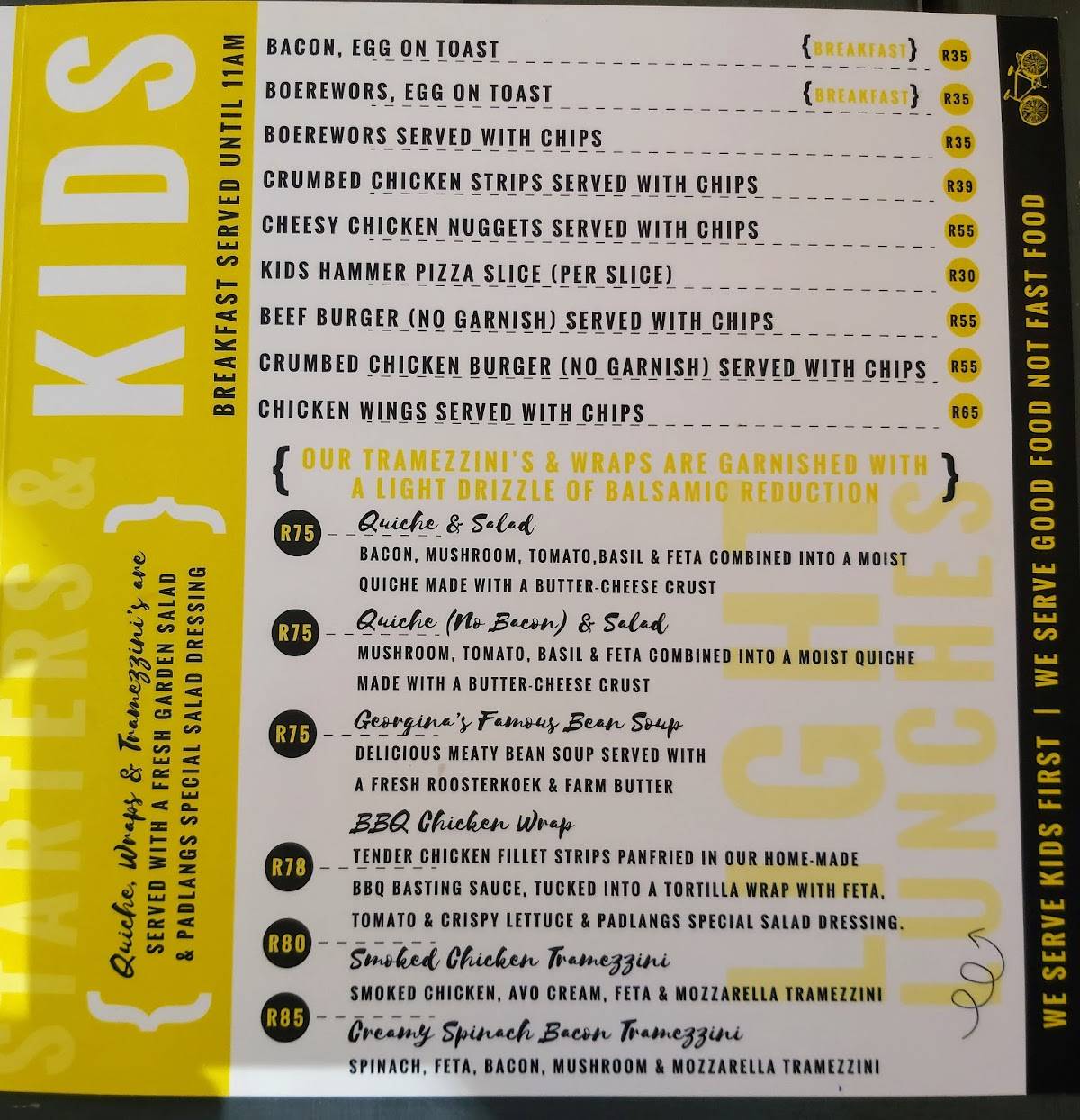 Menu at Padlangs Country Restaurant - Patensie, South Africa
