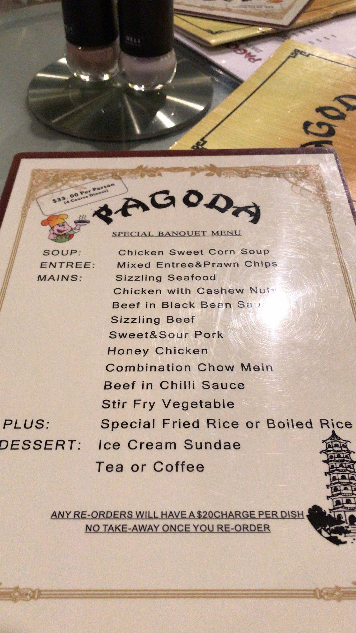 Menu at Pagoda Chinese Restaurant, Atherton