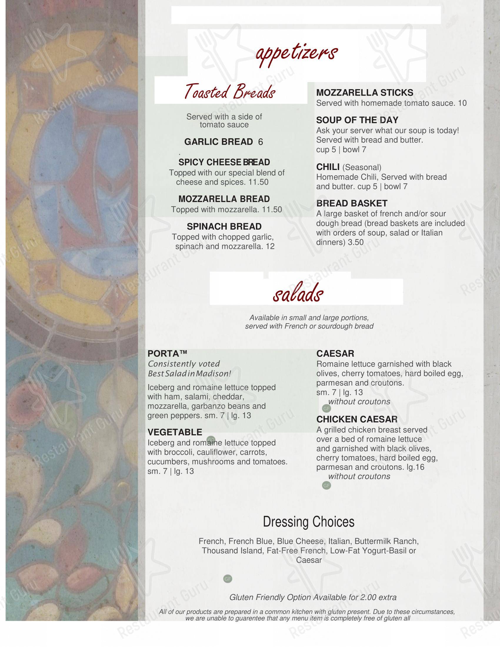 Menu at Paisan's Restaurant, Madison