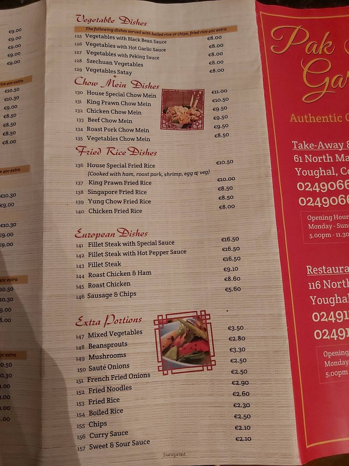 Menu at Pak Fook Gardens Chinese Restaurant, Youghal